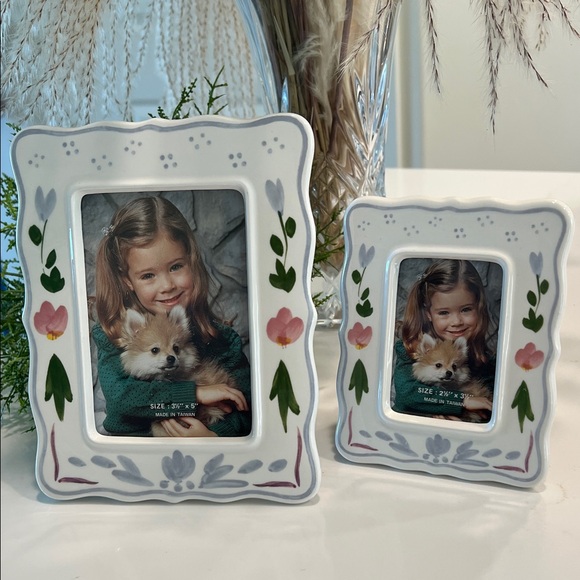 Accents | Vintage Floral Ceramic Picture Frame Set White With ...